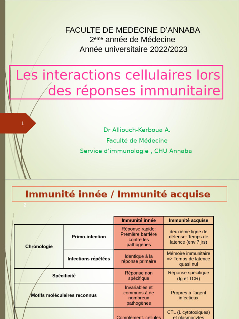 Interactions cellulaires en immunité | PDF | Système immunitaire ...