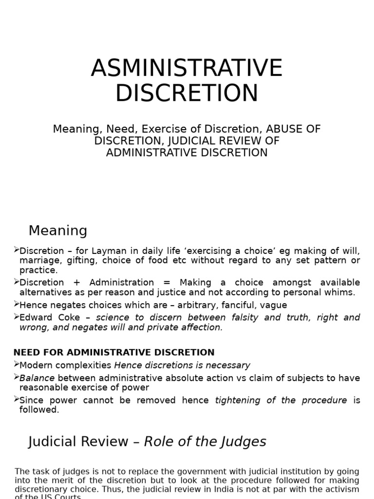 Administrative Discretion | PDF | Separation Of Powers | Judiciaries