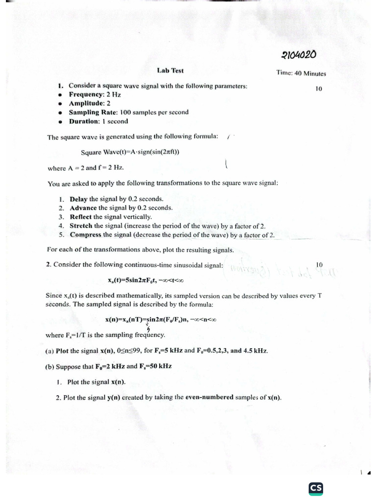 DSP Lab Test Question | PDF