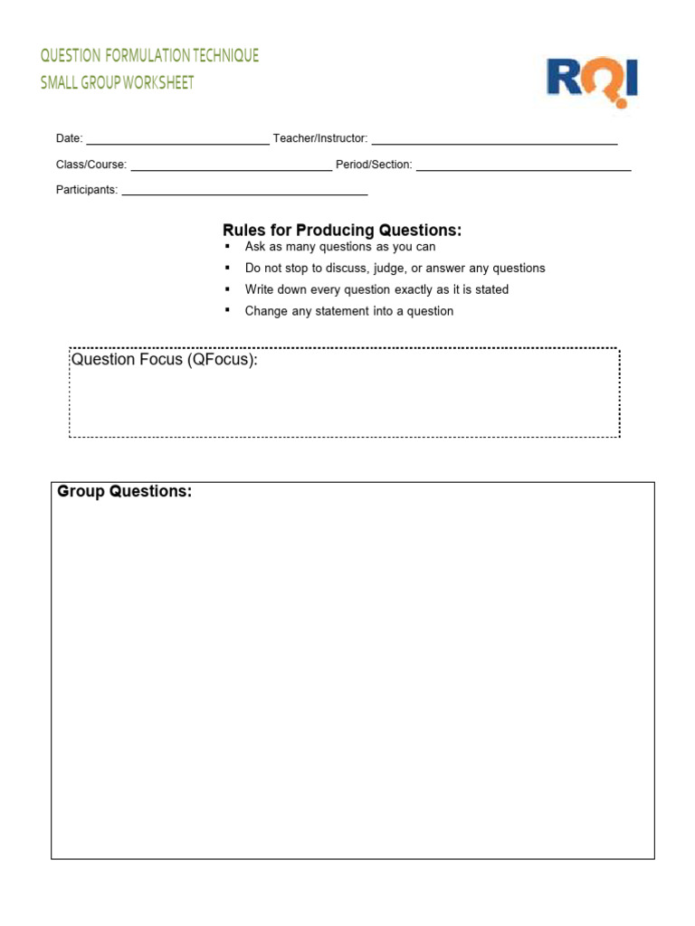 RQI Resource QFT Small Group Worksheet | PDF