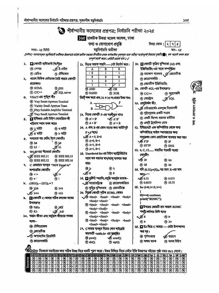 ICT MCQ Sheet SP | PDF