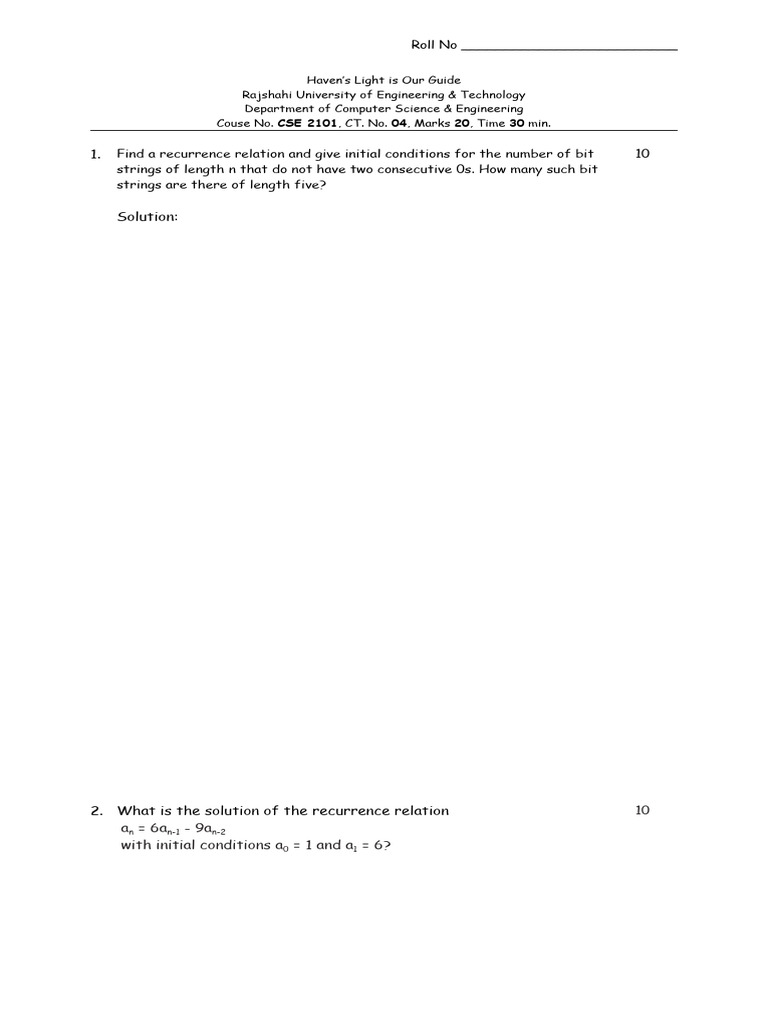 Recurrence Relations in Bit Strings | PDF