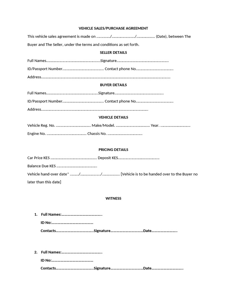 Vehicle Sales Agreement Template | PDF