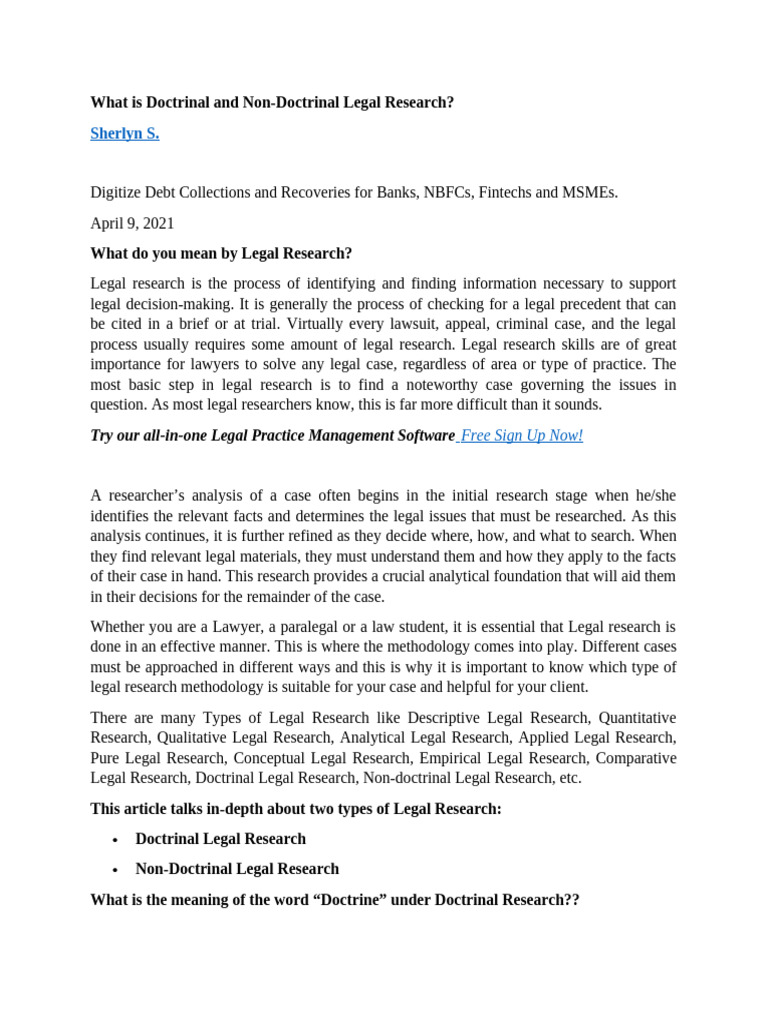 Doctrinal vs Non-Doctrinal Legal Research | PDF | Methodology | Analysis
