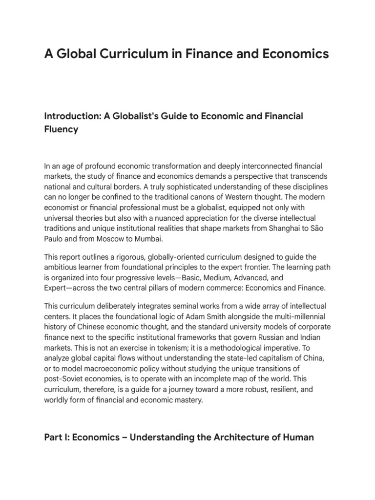 Global Finance and Economics Curriculum | PDF | Economics | Behavioral ...