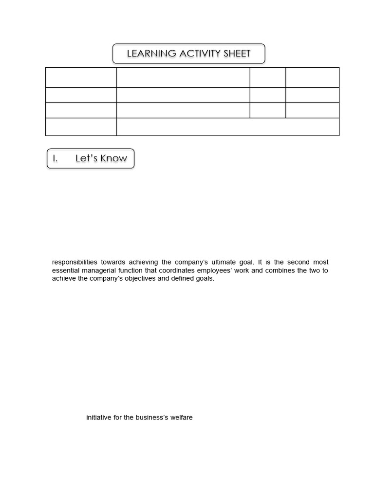 Q1 LAS Organization Mgt. 11 Week 7 MELC 8 | PDF | Goal | Organizational Structure