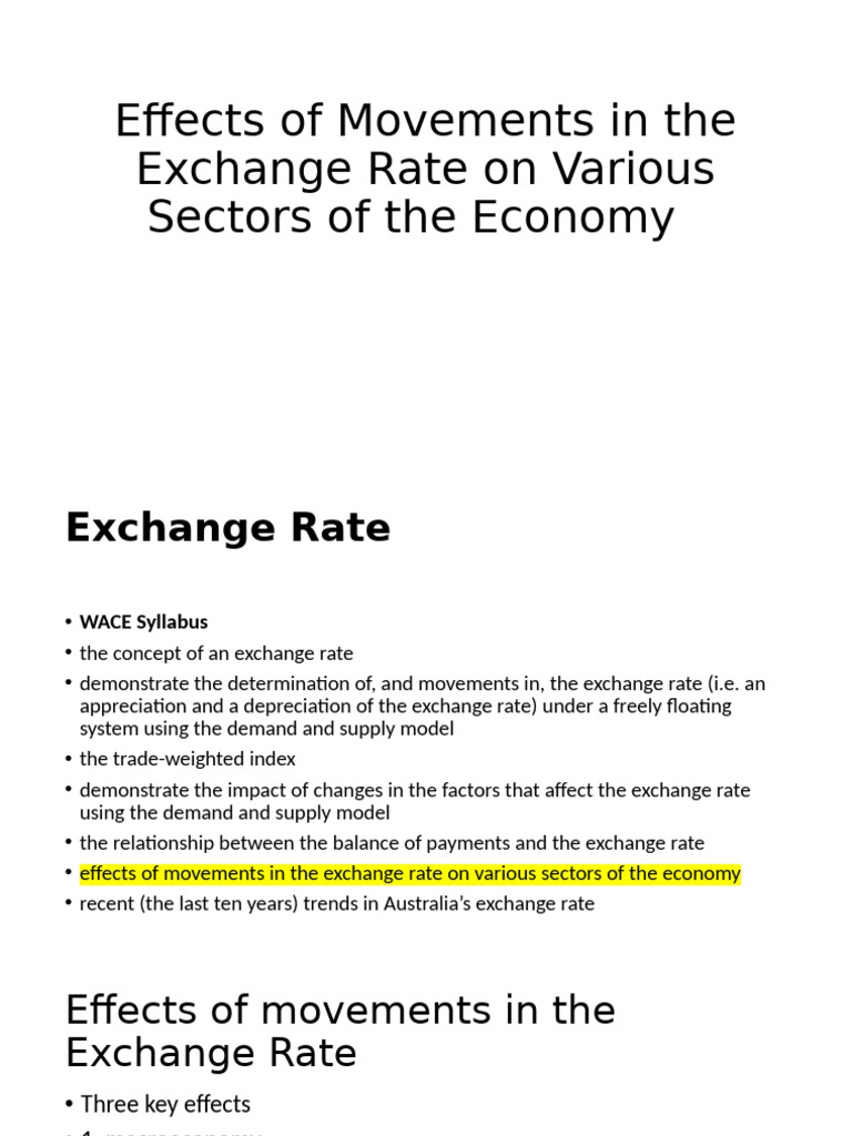 Effects of Movements in The Exchange On Various Sectors of The Economy ...