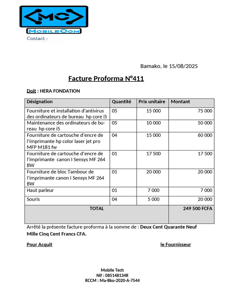 Facture Proforma pour Fournitures IT | PDF