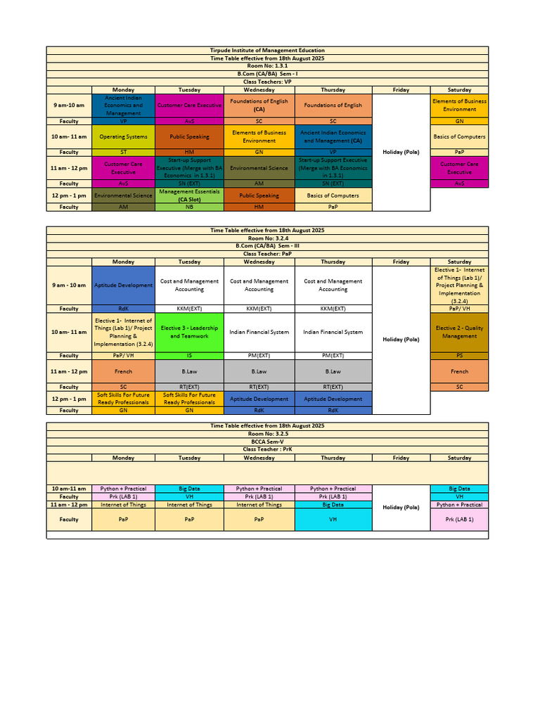 UG Time Table W.E.F 18th August 2025 | PDF | Economies | Business