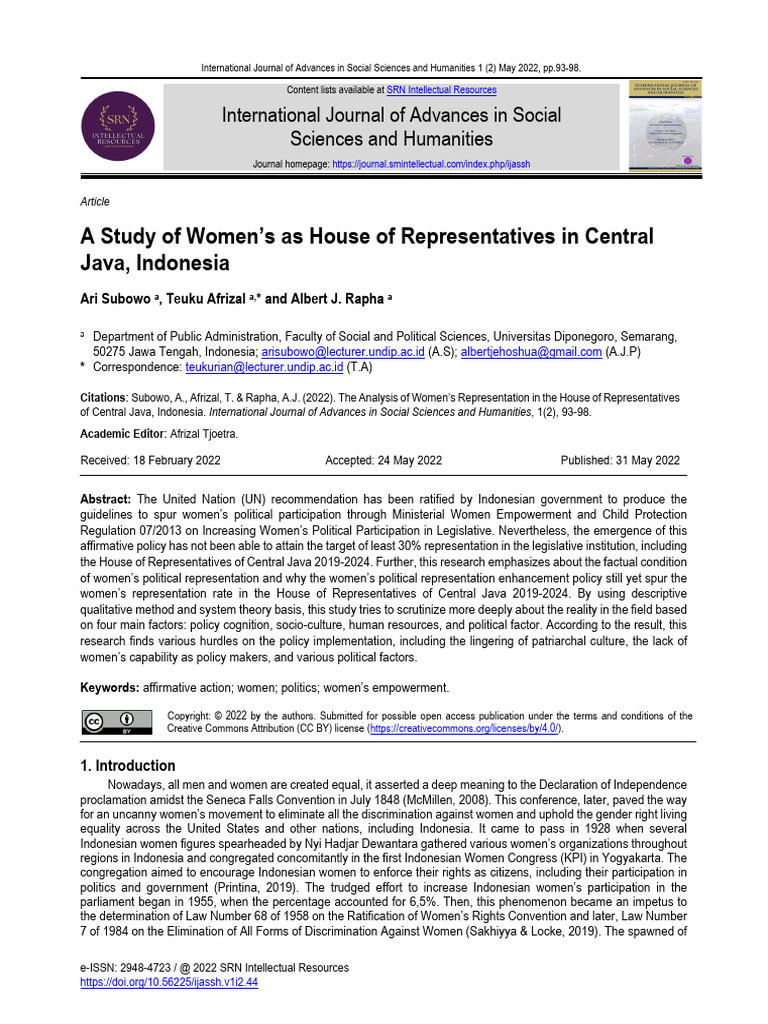A Study of Women S As House of Represent | PDF | Gender Role | Policy