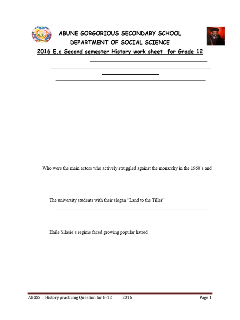 Grade 12 History Practice Questions | PDF | Pan Africanism | Ethiopia