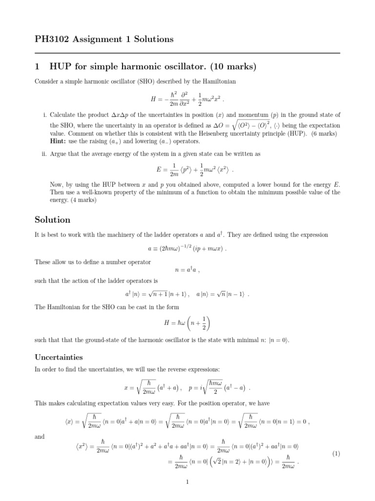 Assignment Solutions | PDF | Eigenvalues And Eigenvectors | Hamiltonian (Quantum Mechanics)