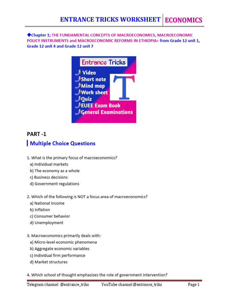 Economics Unit - 1 Worksheet | PDF | Fiscal Policy | Monetary Policy