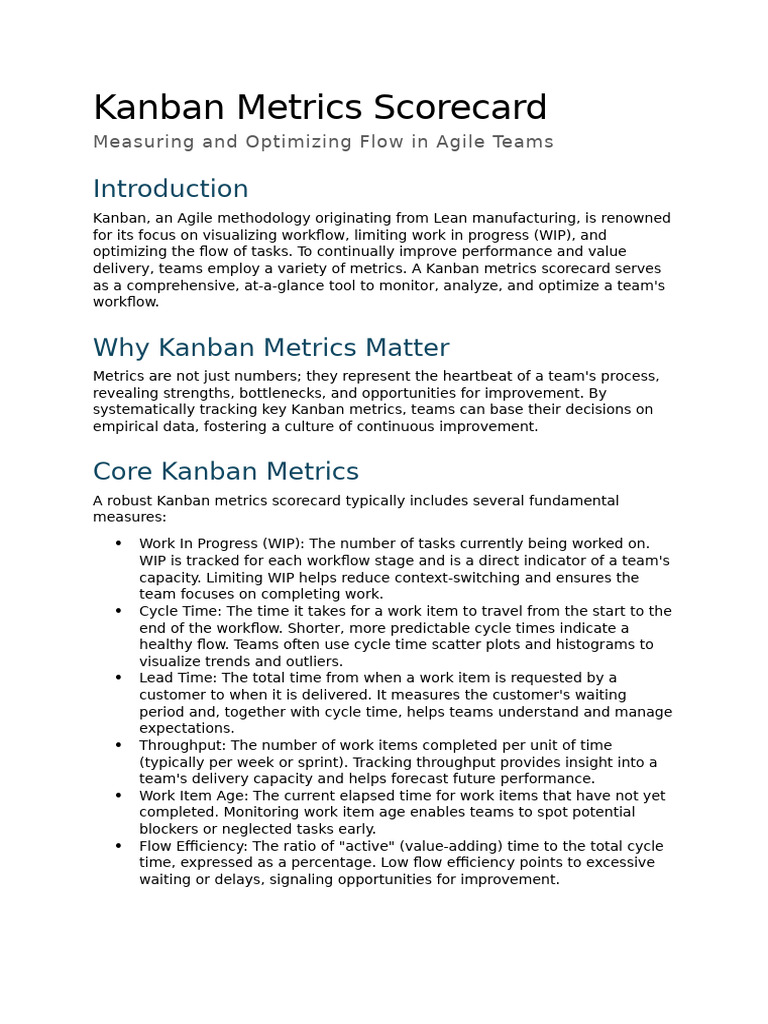 Kanban Metrics Scorecard | PDF | Performance Indicator | Business