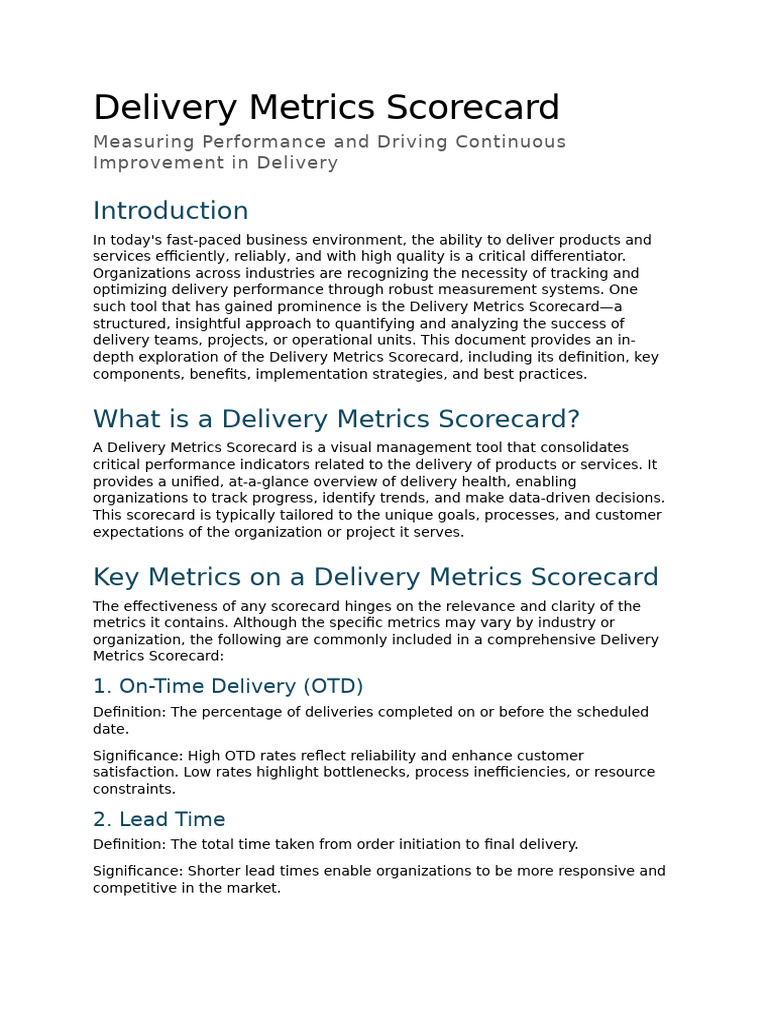 Delivery Metrics Scorecard Overview | PDF | Performance Indicator ...