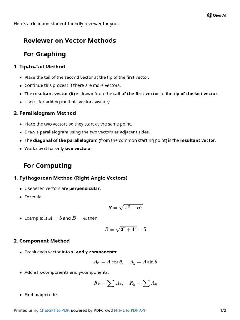 ? Reviewer On Vector Methods | PDF | Euclidean Vector | Classical Geometry