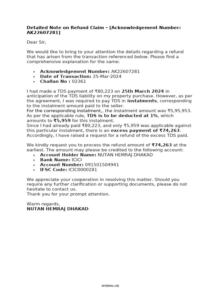 Detailed Note On Refund Claim | PDF