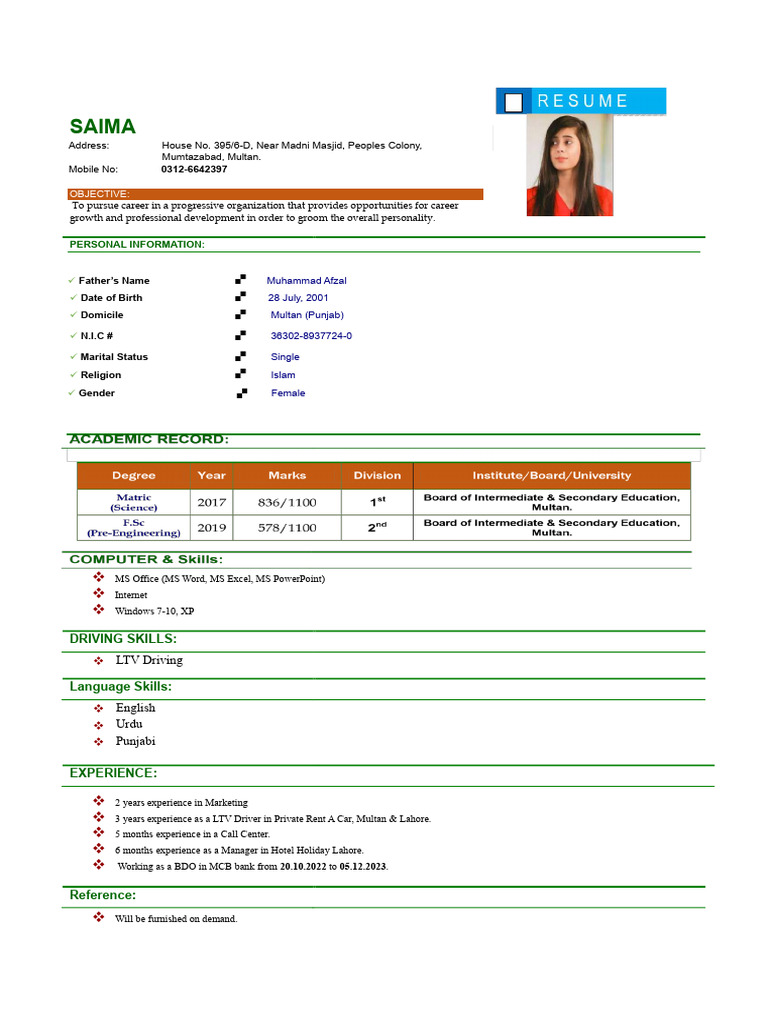 Multan-Based Professional CV Summary | PDF