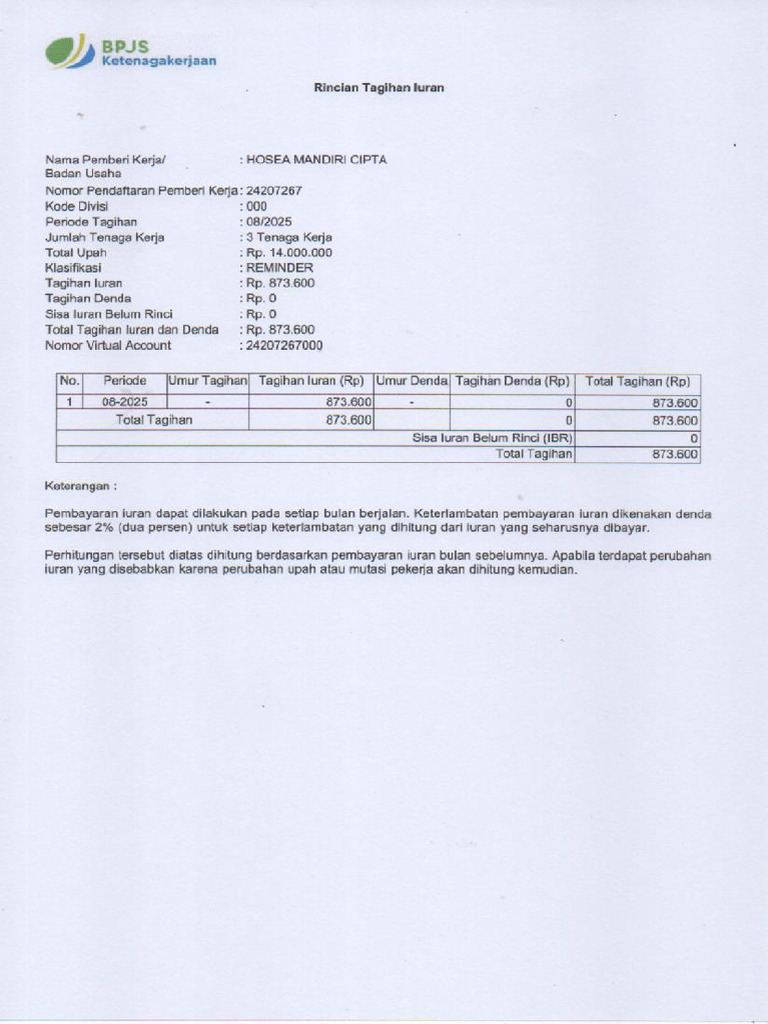 2508 Surat Tagihan BPJSTK 13 | PDF