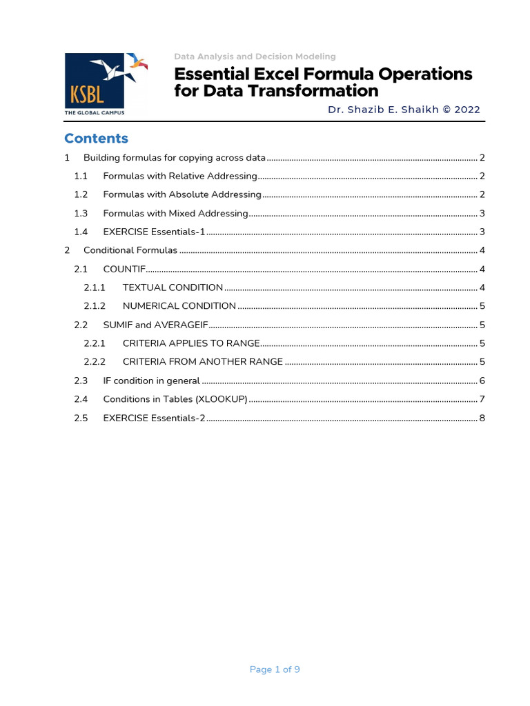 Essential Excel Formulas for Data Analysis | PDF | Microsoft Excel | Salary
