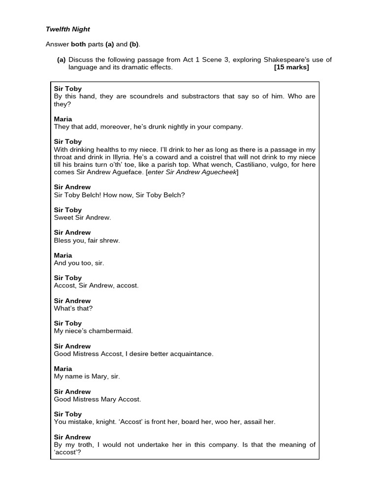 Twelfth Night Act-1-Scene-3 - (B) Maria Comic Foil 1st May | PDF
