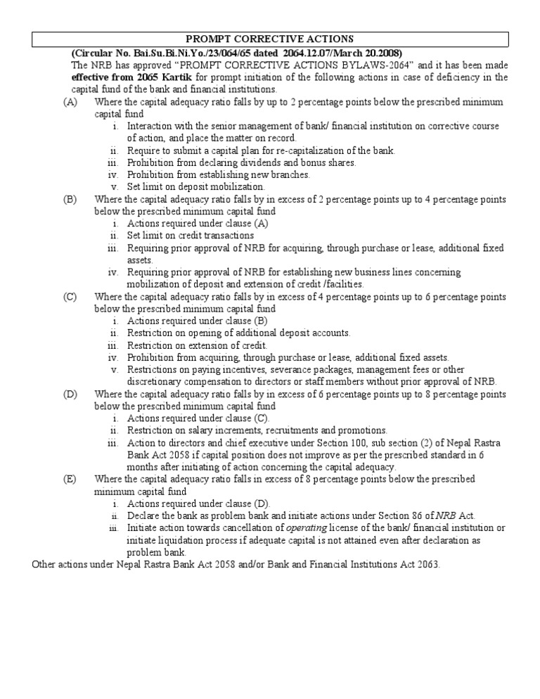 Prompt Corrective Actions | Download Free PDF | Capital Requirement ...