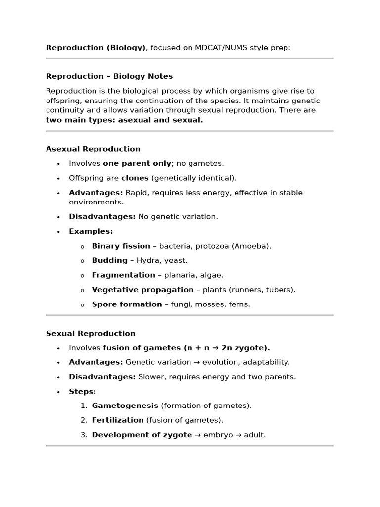 Biology of Reproduction for MDCAT/NUMS | PDF | Sexual Reproduction ...