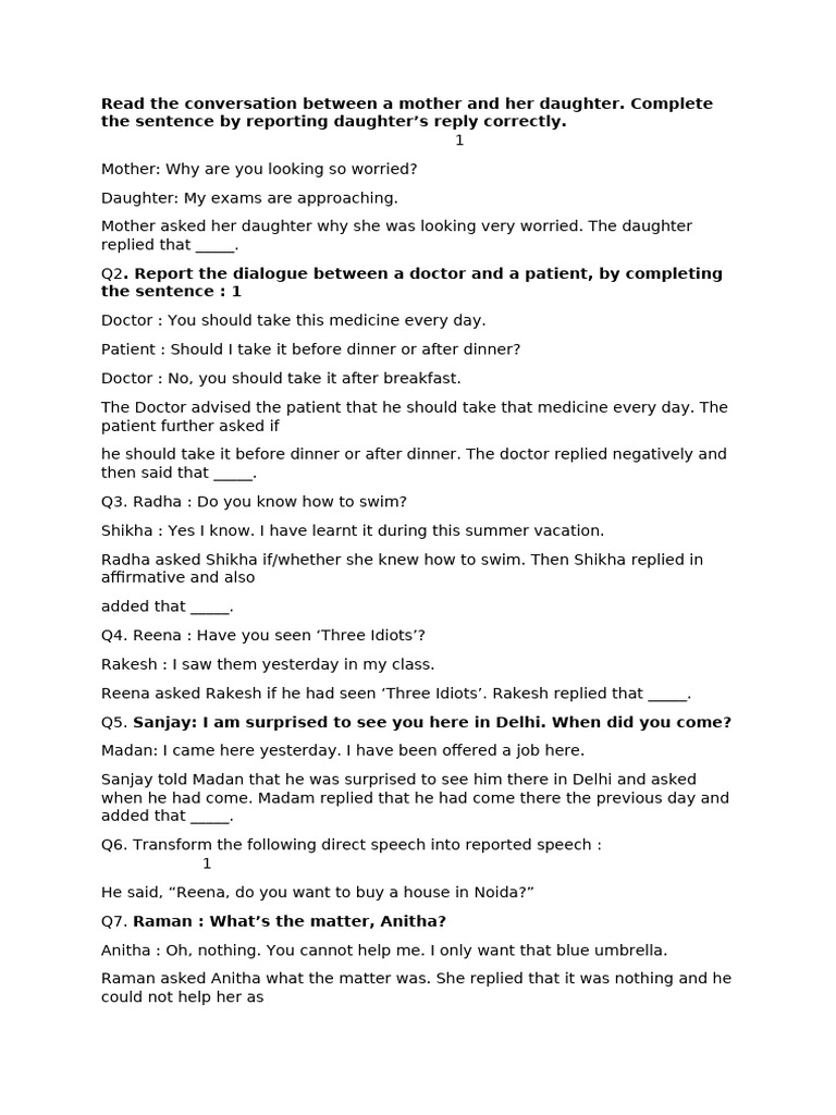 Reported Speech Exercises for Students | PDF