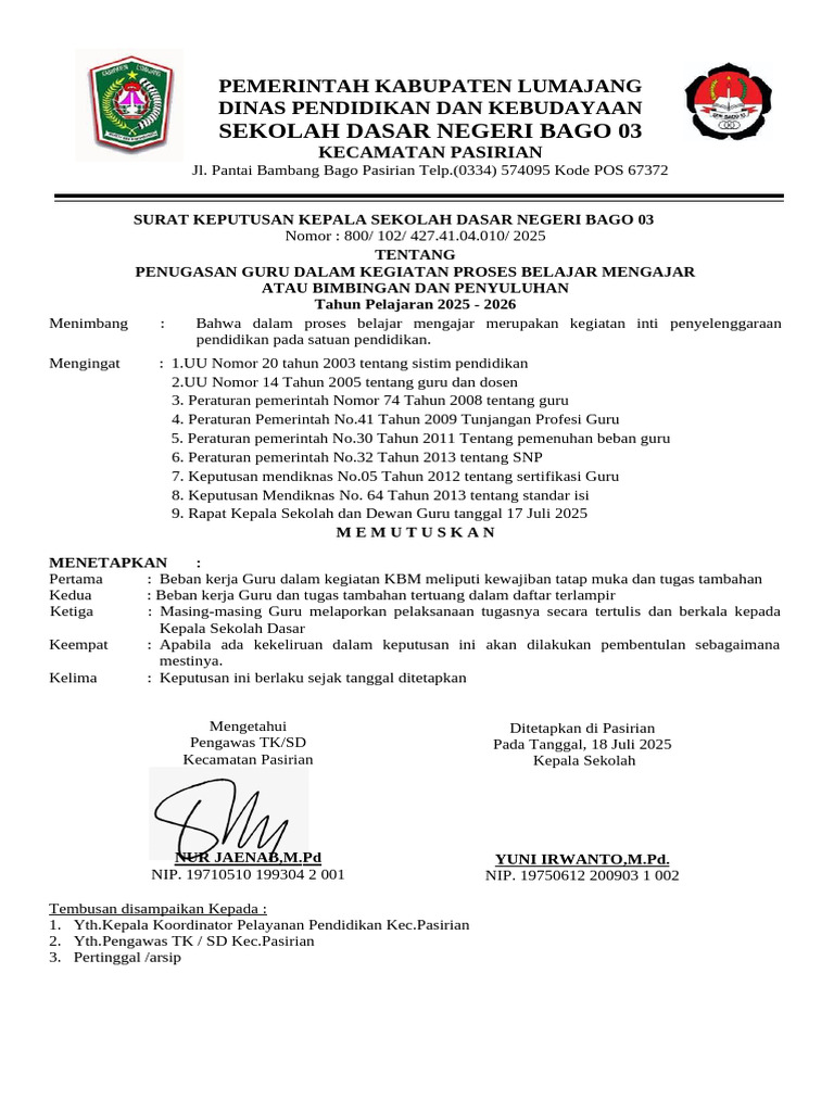 SK Pembagian Tugas 2025-2026 | PDF
