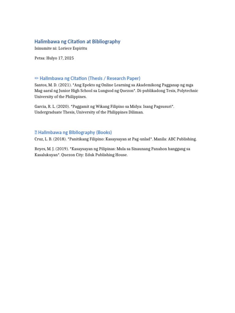 Halimbawa NG Citation at Bibliography | PDF