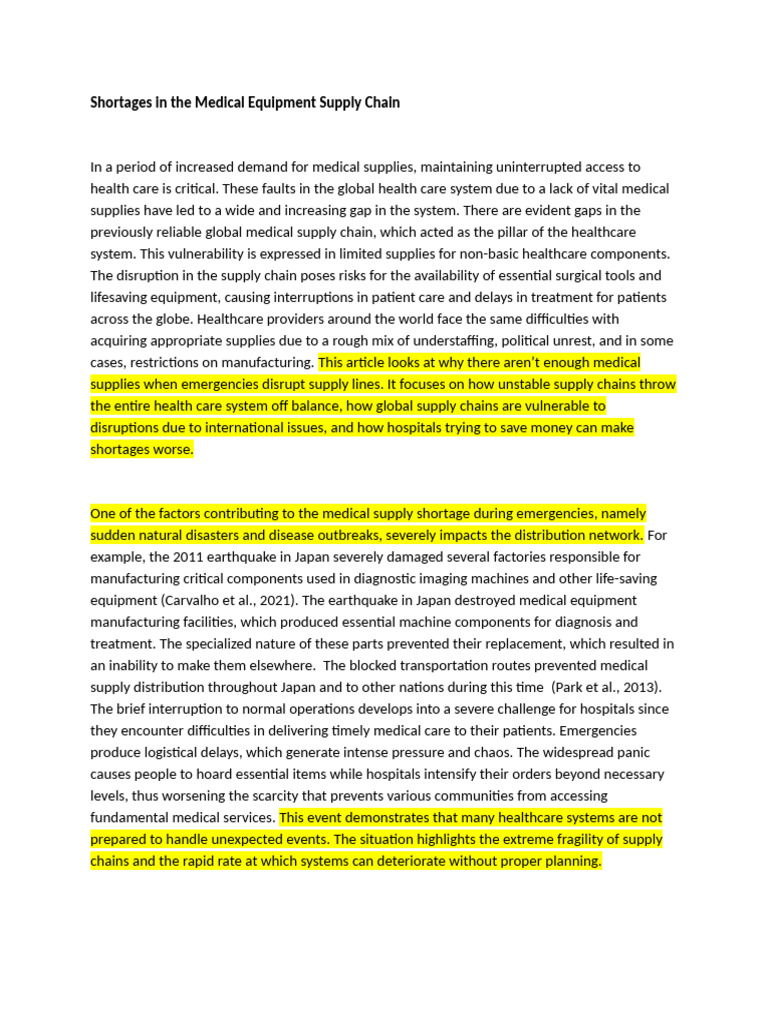 Shortages in the Medical Equipment Supply Chain | PDF | Lean ...
