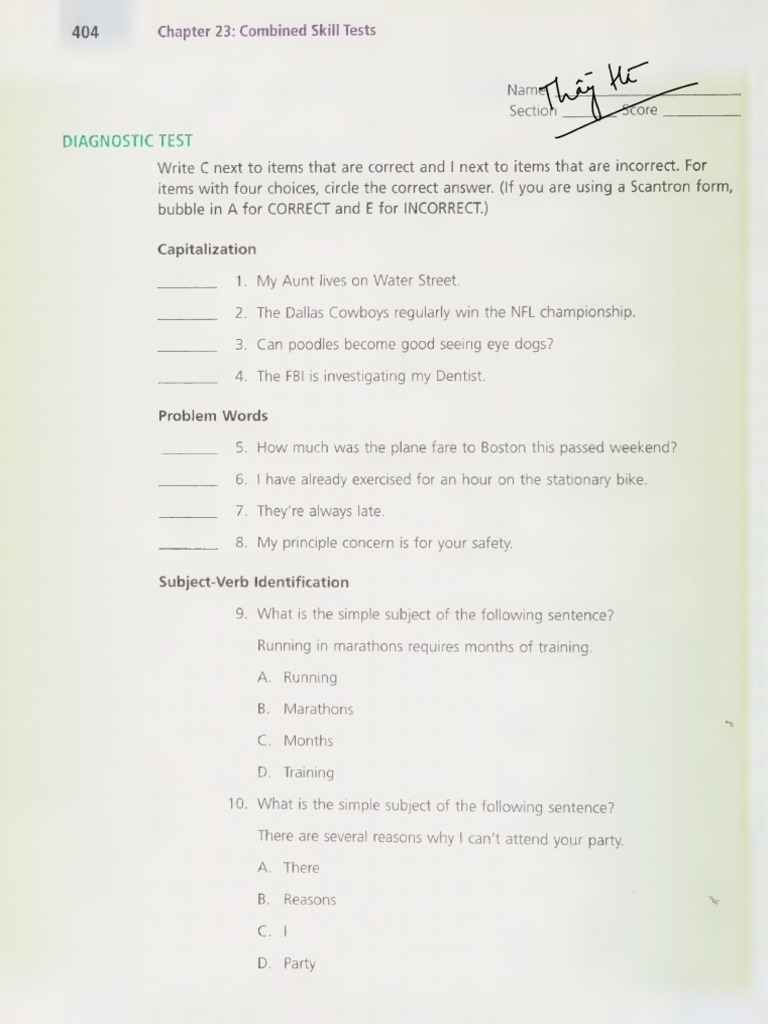 Combined Skill Test - Diagnostic Test | PDF | Linguistics | Grammar