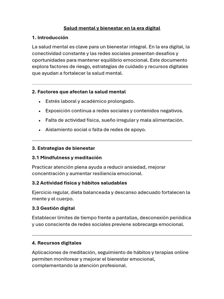 Salud Mental y Bienestar Digital | PDF