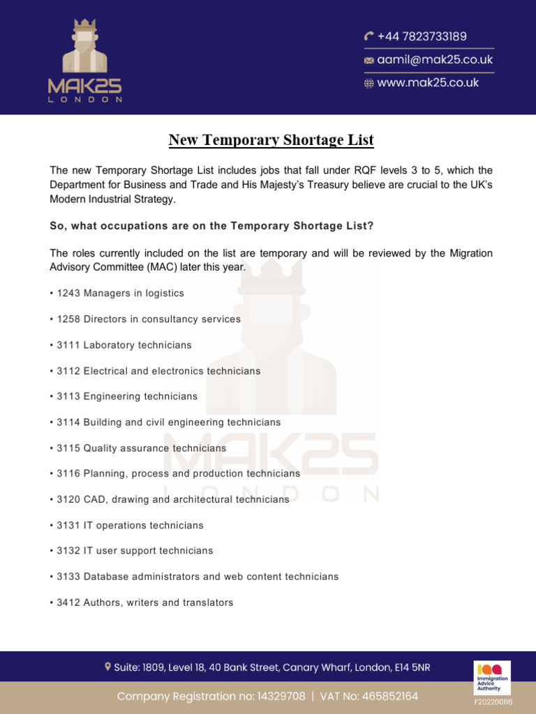 Temporary Shortage Occupation List | PDF