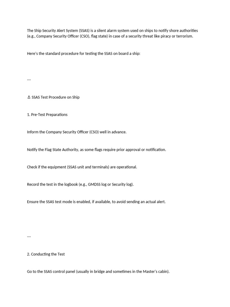 SSAS Testing Procedure for Ships | PDF