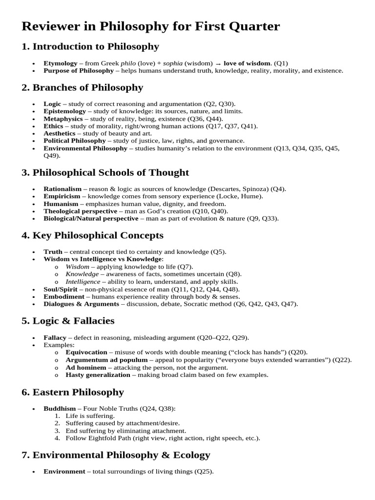 Philosophy Review Guide for Q1 | PDF | Knowledge | Epistemology