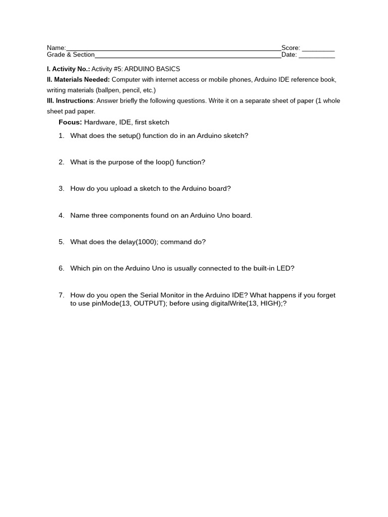 Day 1 Activity No. 5 ARDUINO BASICS | PDF