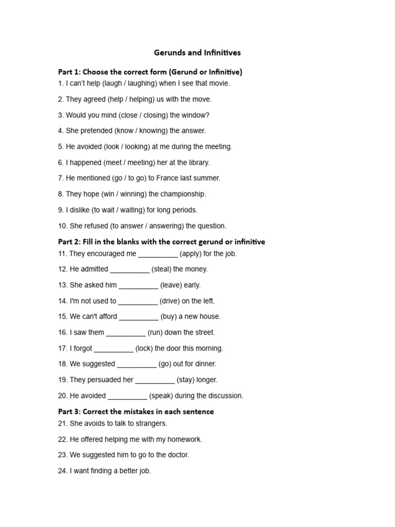 Advanced Gerunds and Infinitives Exercises | PDF