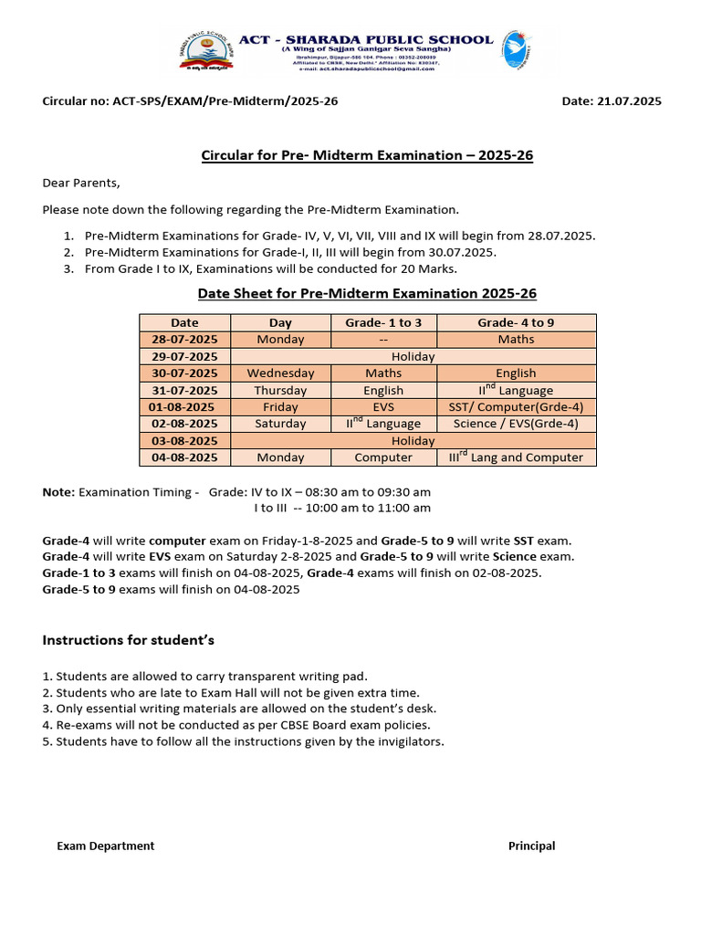 To Parent's Pre-Midterm Examination Circular-2025!26!1 | PDF