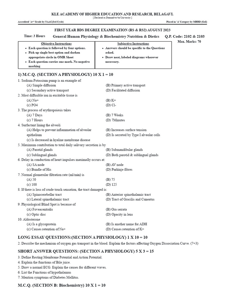 BDS Degree Exam Questions - August 2023 | PDF | Orthodontics | Medical ...