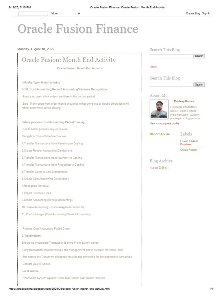 Oracle Fusion Month End Activity | PDF | Accounts Payable | Business