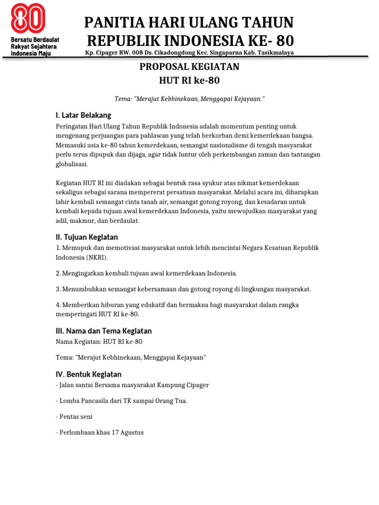 Proposal HUT RI ke-80 di Cipager | PDF