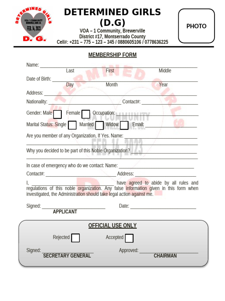 Determined Girls Membership Form | PDF