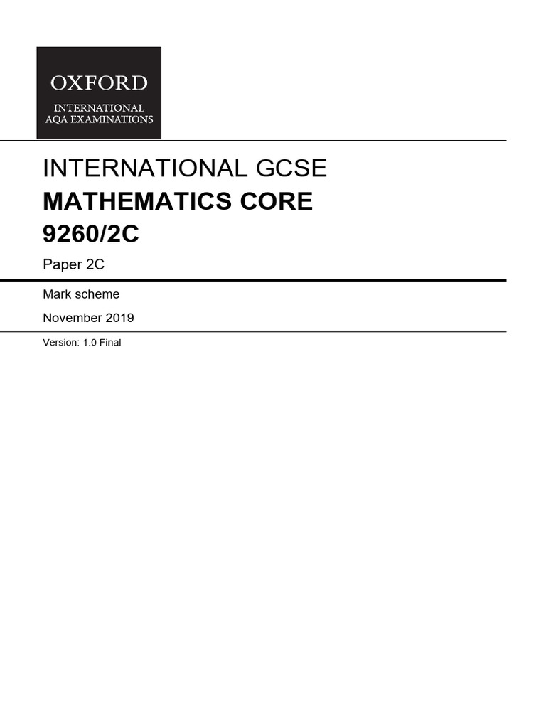 Oxfordaqa 9260 Gcse Mathematics Paper 2 Core - Mark Scheme Nov19 | PDF ...