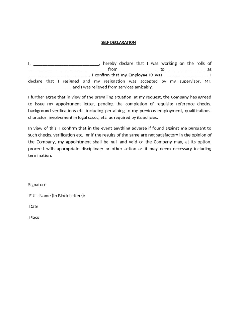 Self Declaration | PDF