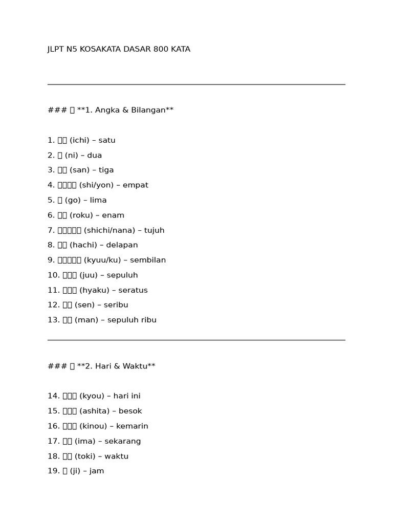 JLPT N5 KOSAKATA DASAR | PDF