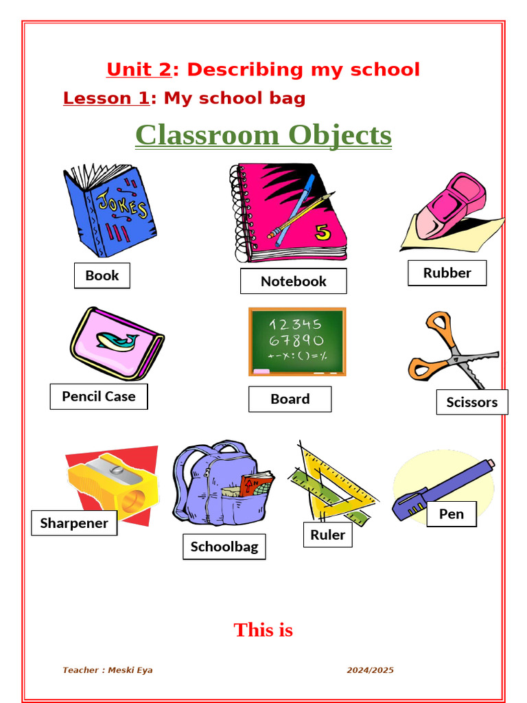 Classroom Objects and Descriptions | PDF | Classroom | Pencil