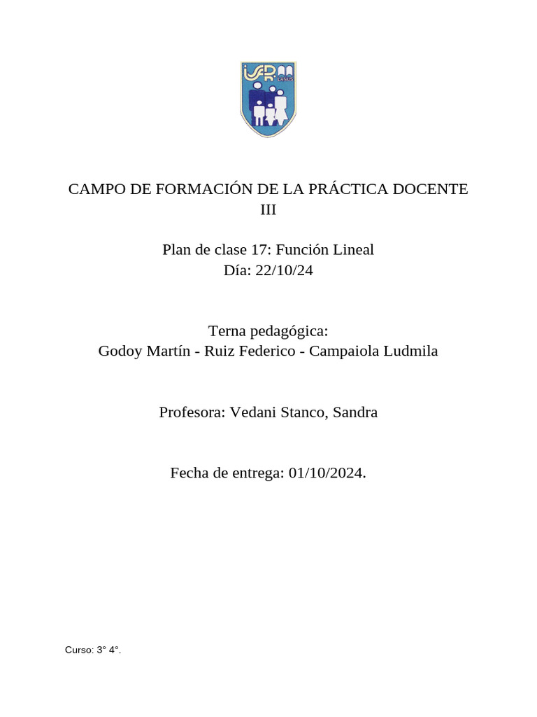 Práctica III - Plan de clase 17 (2da corrección) 2 | PDF | Función (Matemáticas) | Álgebra