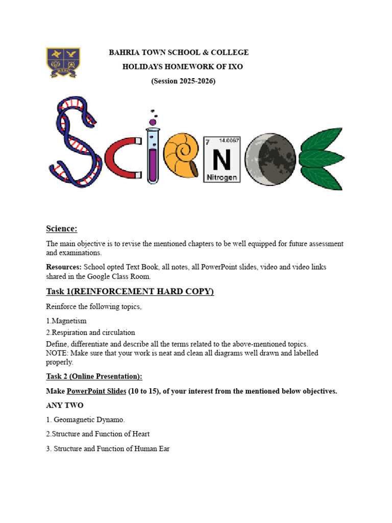 Science Summer Homework | PDF