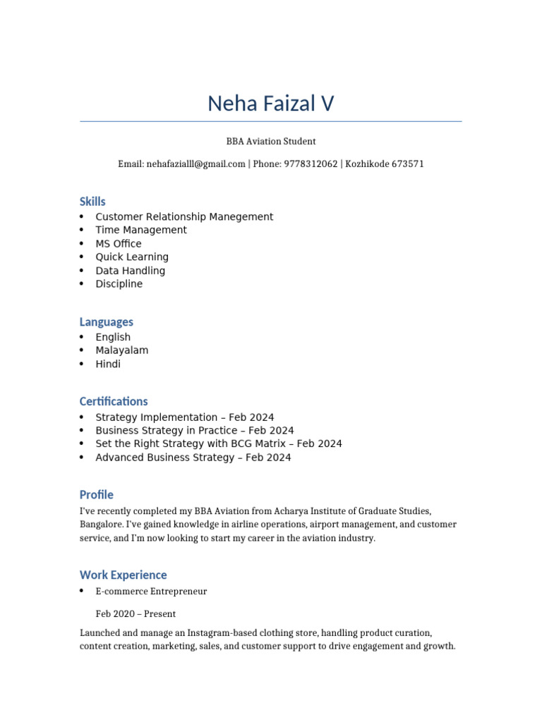 Neha Faizal Styled Resume | PDF